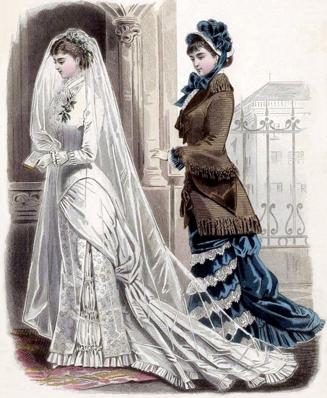 Beautiful 1880's Fish Tail Bustle Bridal Gown What the Bride Wore Blank ...