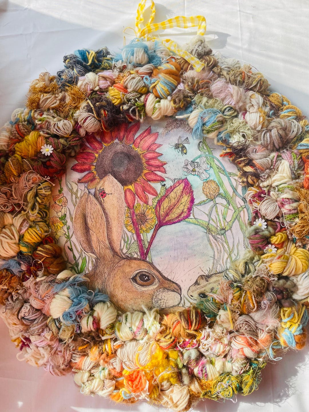 Whimsical Hare and Toad Pen Ink Illustration, Colored Pencil and Watercolor Fine Art Painting in ...