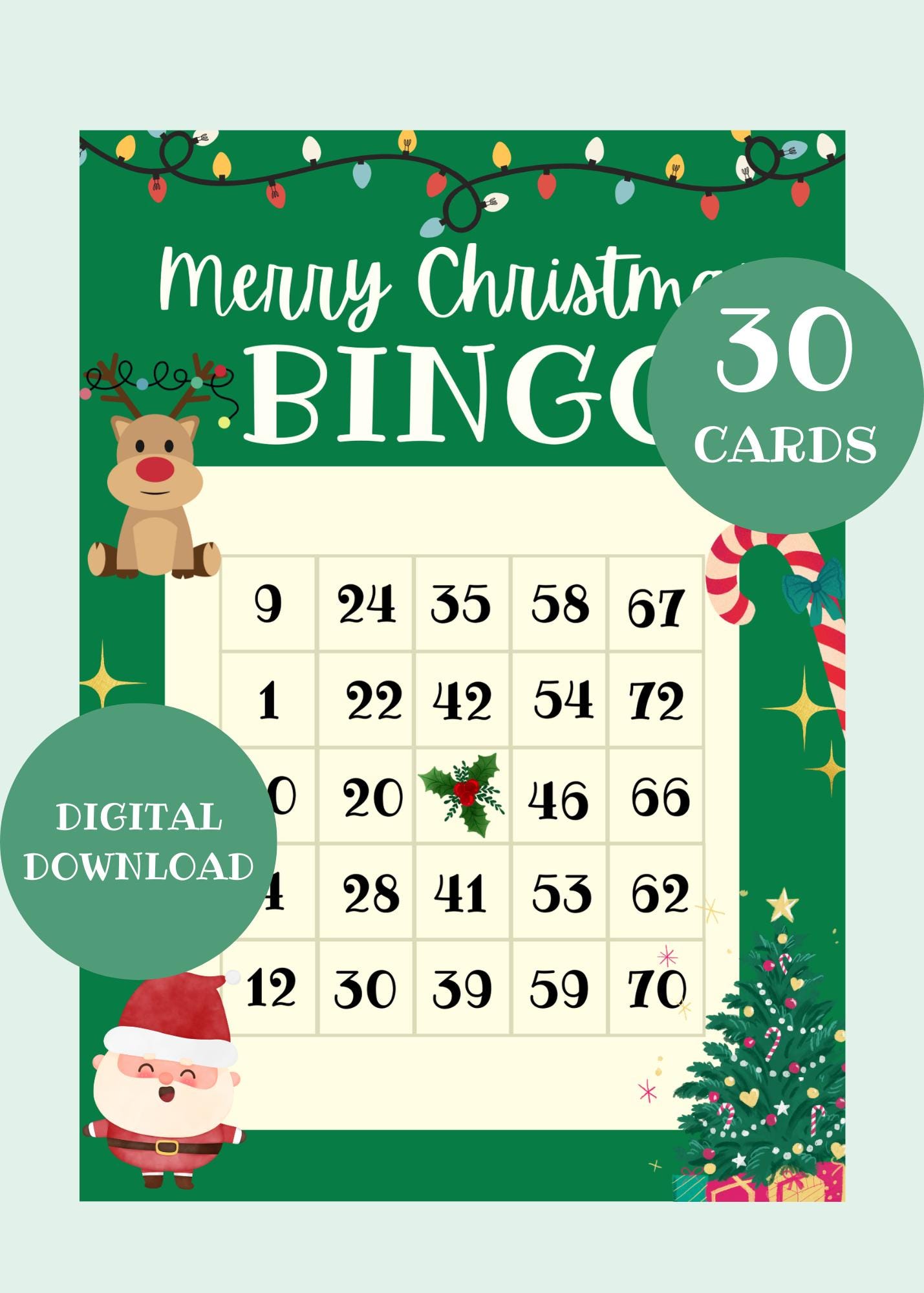 Cute Christmas Bingo Cards, Printable, Christmas Bingo Printable ...
