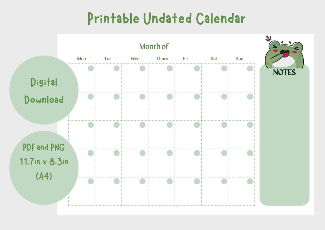 Cute Printable Undated Calendar | Kawaii Printable Calendar | Printable ...