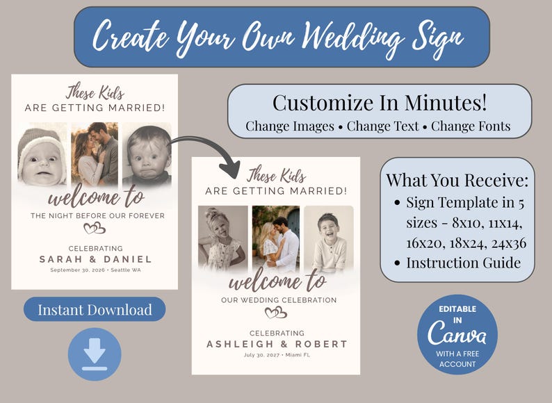 These Kids Are Getting Married Wedding Sign Template, Editable Photos ...