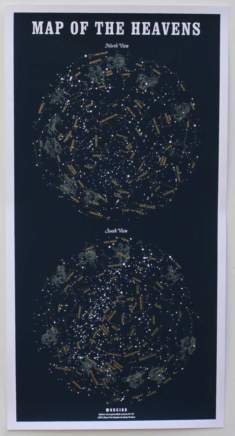 FRAMED Map of the Heavens 3 COLOR Silkscreen Print | Etsy