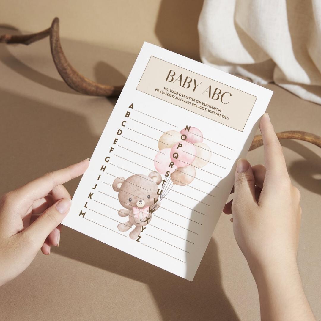 Baby Shower Game Beige/pink Teddy Bear | Baby Shower Names Game | Baby ...