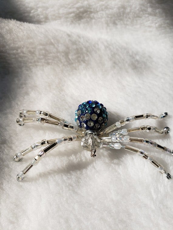Ombre Disco Ball Beaded Spider Ornament Charm Blue White Clear - Etsy