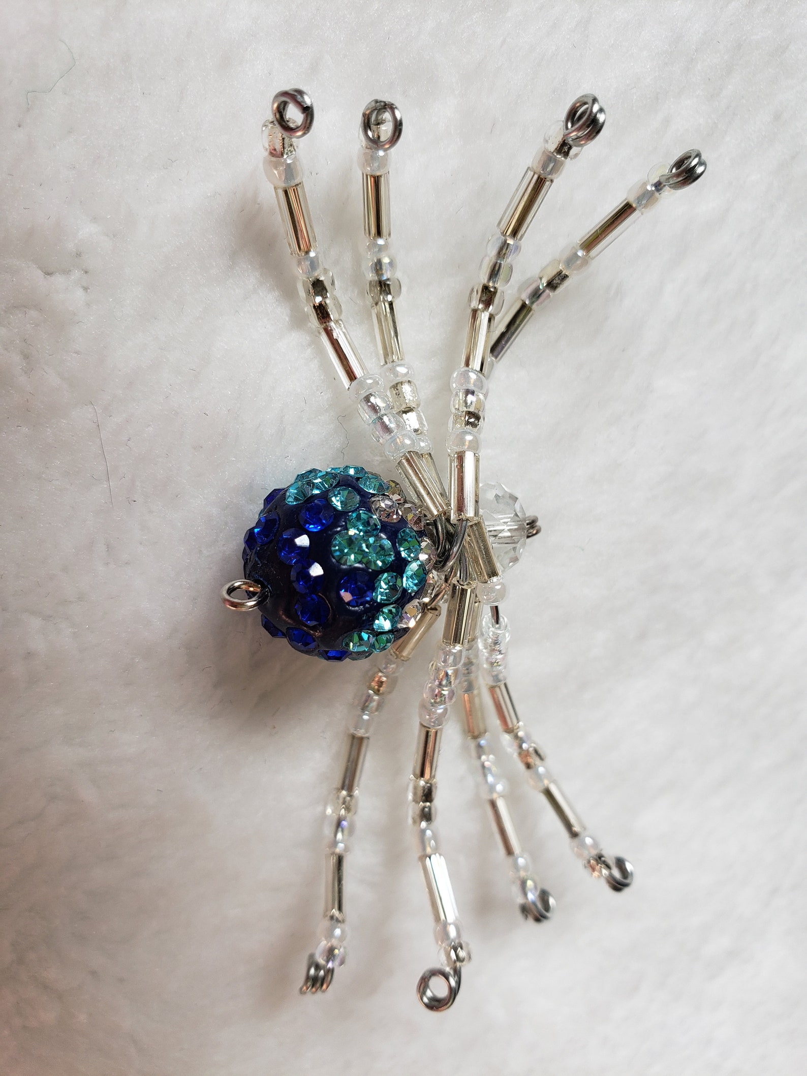Ombre Disco Ball Beaded Spider Ornament Charm Blue White Clear - Etsy