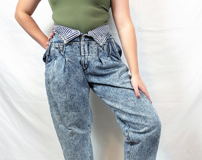 Vintage 1980s 80s Acid Wash Harem Denim Pleated High Rise Jeans ...