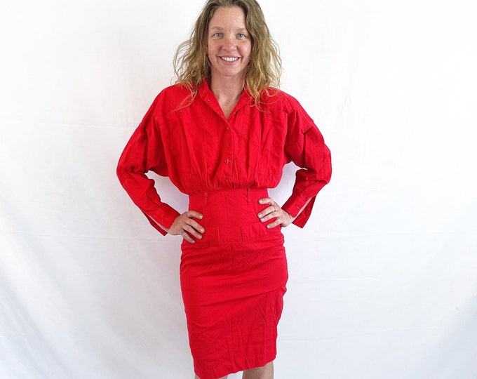 Vintage 80s Fitted Red WOW Power 1980s Dress - Dawn Joy Fashions - Etsy