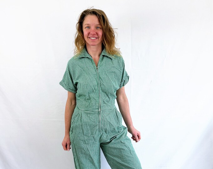 Vintage Midcentury 1950s 50s Green Plaid Flannel Romper Outfit ...