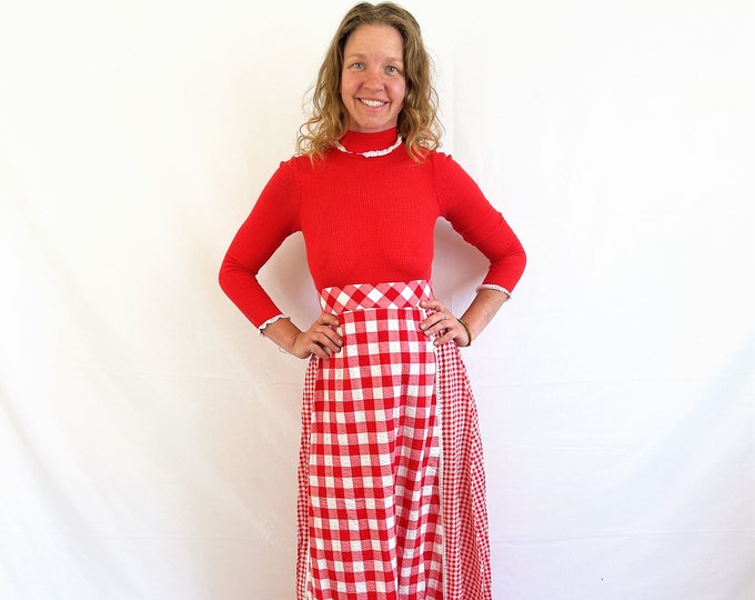 RARE Vintage 1960s 60s Red Cottagecore Prarie Boho Folk Red Maxi Dress ...