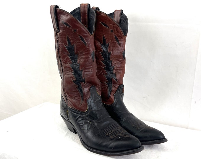 Vintage Leather Western Brown Black Two-tone Cowboy Boots Code West ...