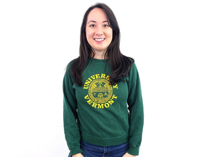 Vintage 1980s 80s Green University of Vermont Sweatshirt - Velva Sheen ...