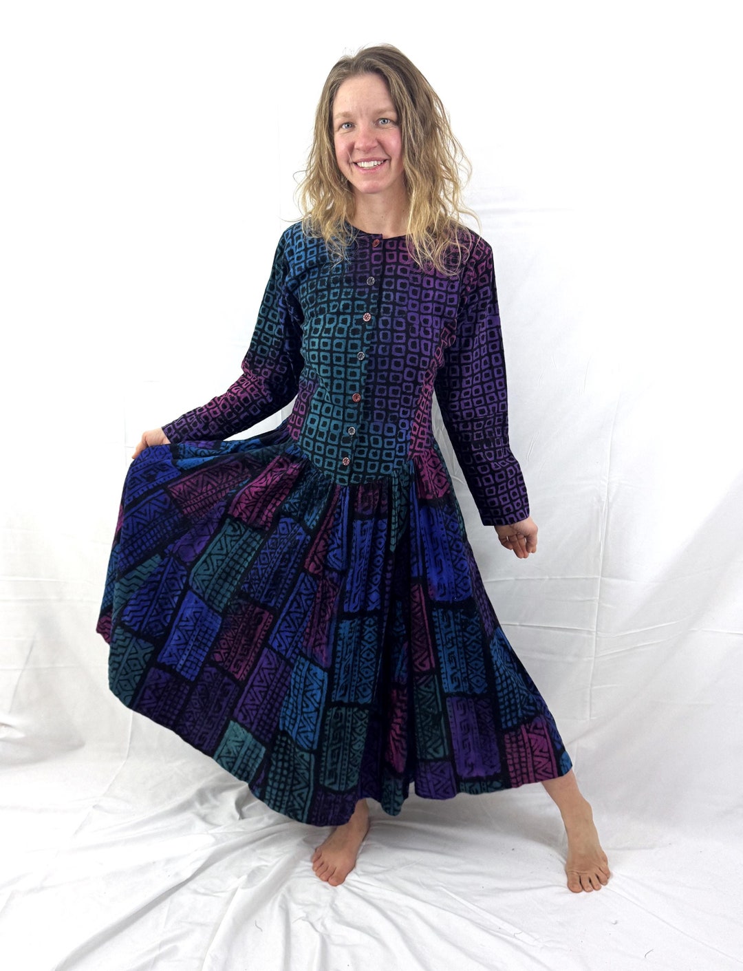 Vintage 90s 1990s Maxi Hippie Boho Festival Coton Dress - Winter Sun ...