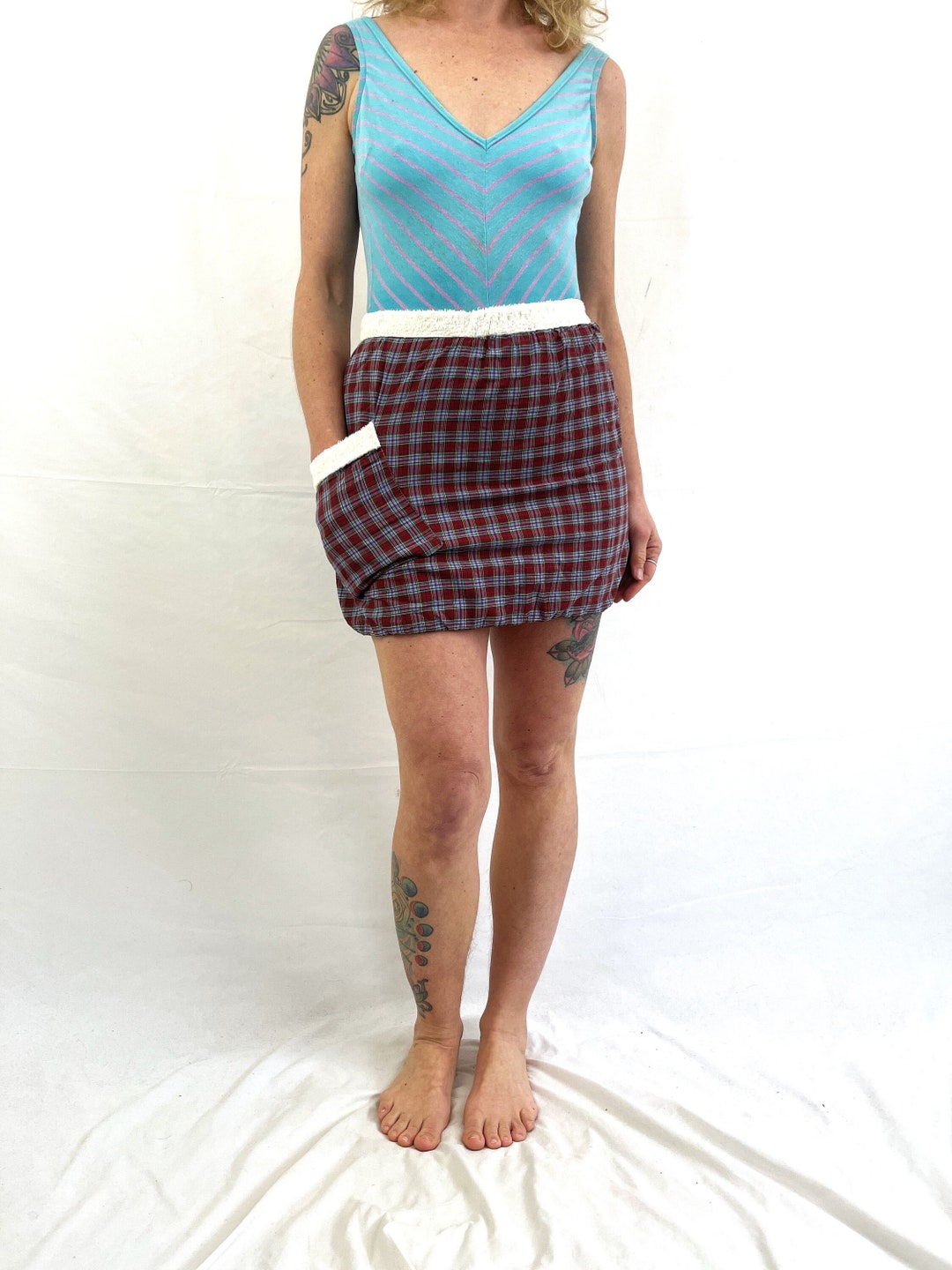 Vintage 1950s 50s Terry Cloth Wrap Skirt Plaid Towel Cover up - Jockey ...