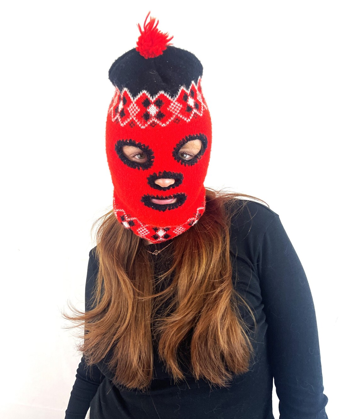 Vintage Winter Red Ski Mask Knit Hat - Etsy