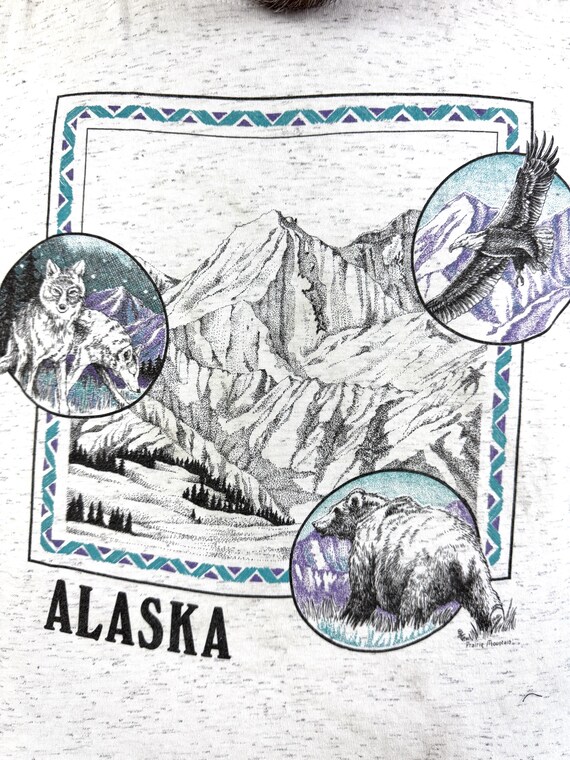 Vintage 1990s 90s Wolf Alaska Mountain Eagle Rolled S… - Gem