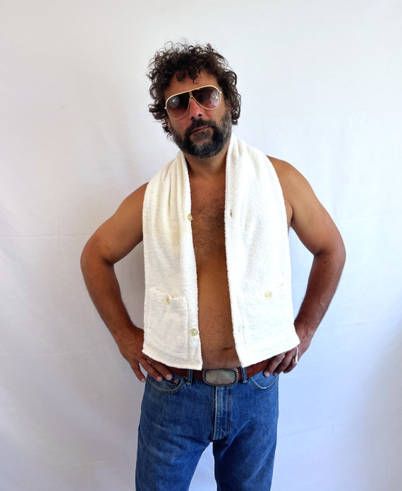Vintage Beach White Terry Cloth Scardigan Cisco Scarf… - Gem