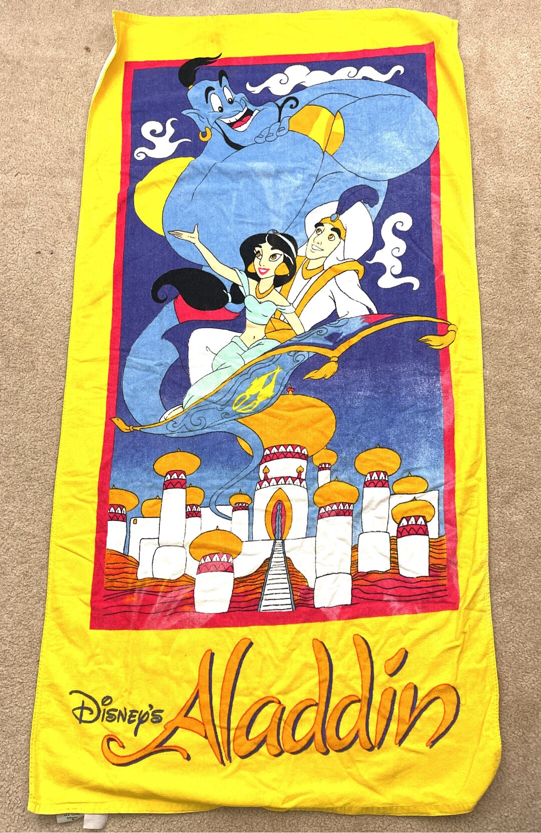 Vintage 1990s 90s Vtg Walt Disney Aladdin Towel Terry Cloth Summer ...