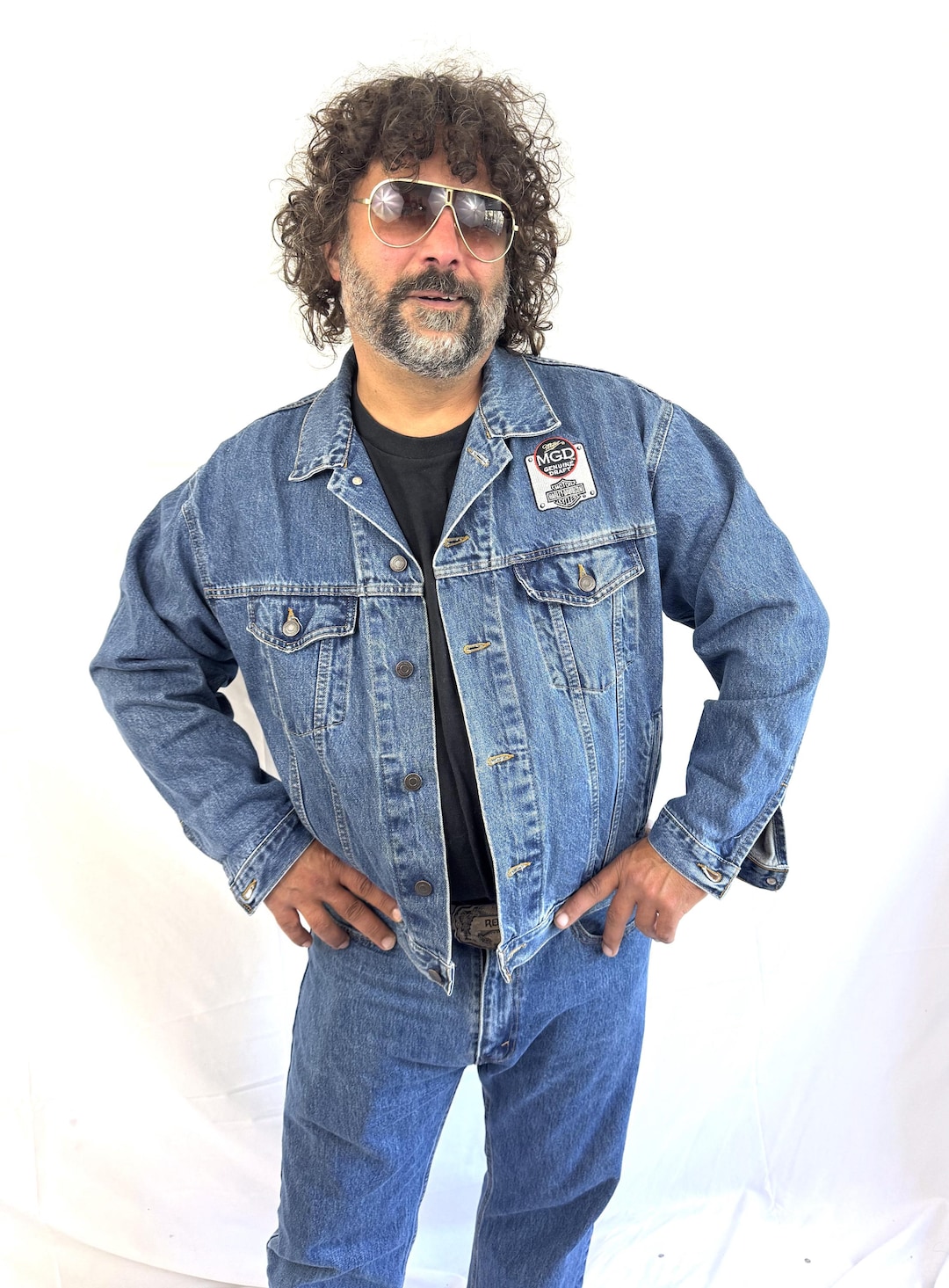 Vintage 90s 1990s MGD Miller Beer Harley Motorcycle Jean Denim Jacket ...