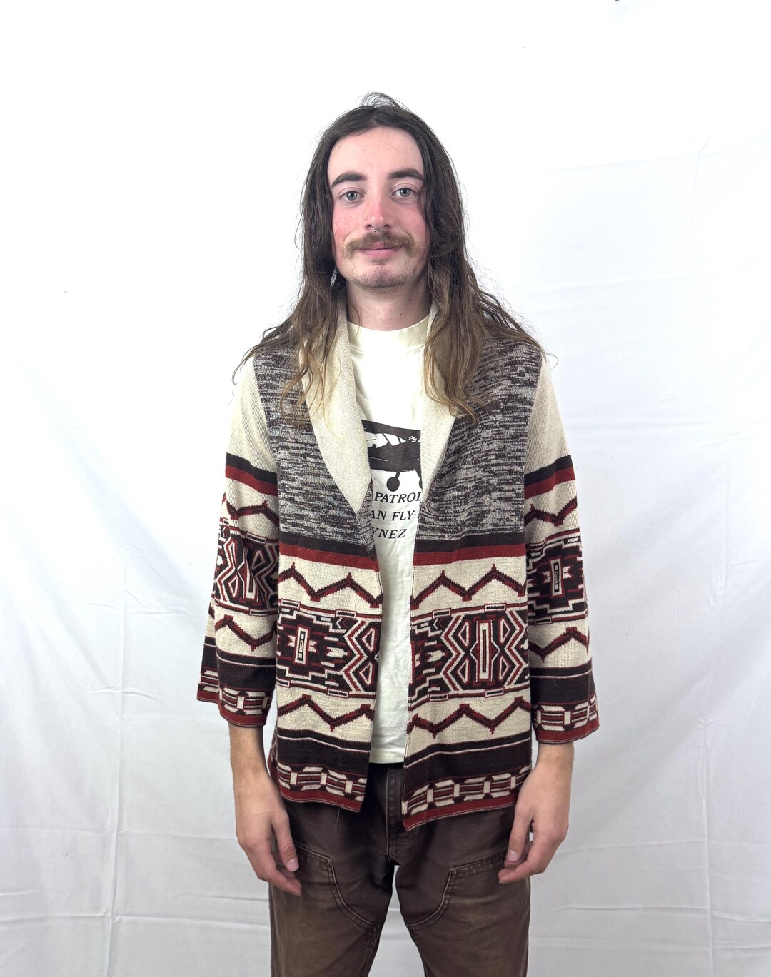 Vintage 1970s Cardigan Acrylic 70s Hippie Knit Geometric Sweater - Etsy