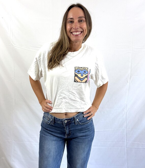 Vintage OP 1980s 80s Ocean Pacific 1989 Neon Cropped … - Gem