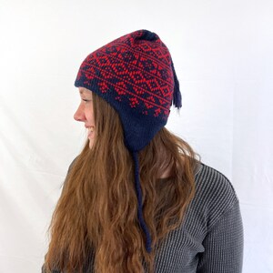 Vintage Blue Red Wool Winter Hat Tuque - Smiley - Etsy