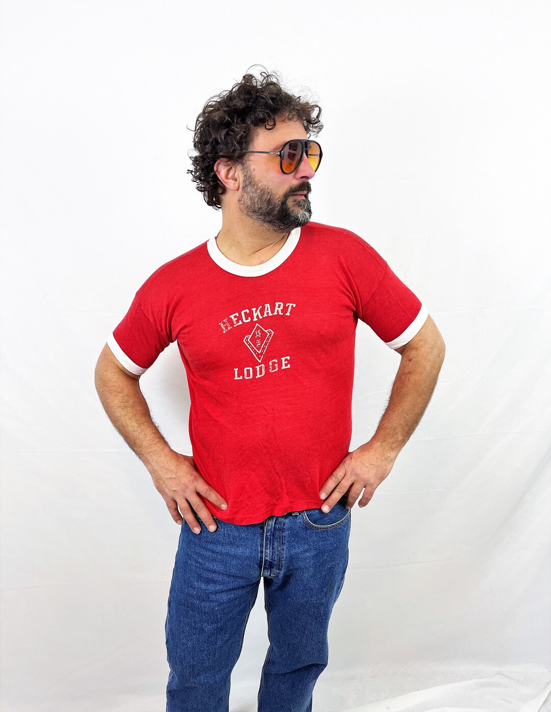 Awesome Vintage 1950s 50s Red Ringer Tee Tshirt Shirt Heckart Lodge OSU ...