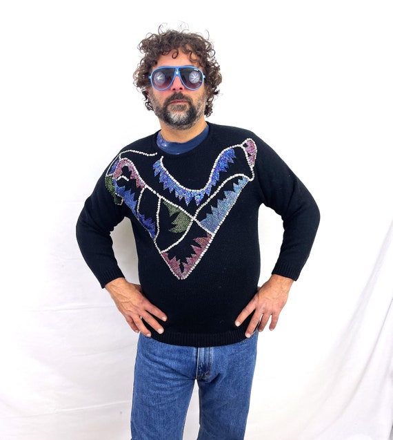 Vintage 198s 80s Beaded Sequin Sparkle Sweater - Gem