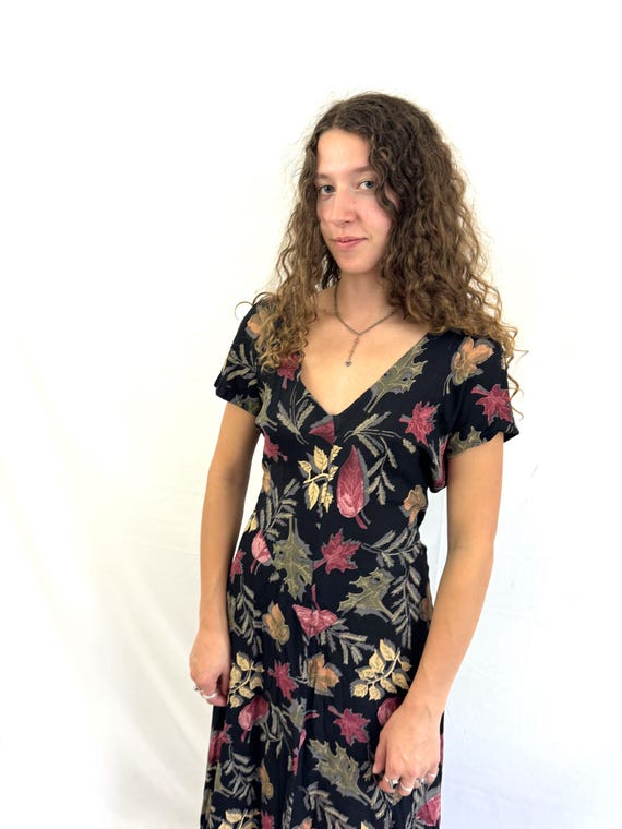 Vintage 1990s 90s Starina Fall Autumn Leaves Maxi Dre… - Gem