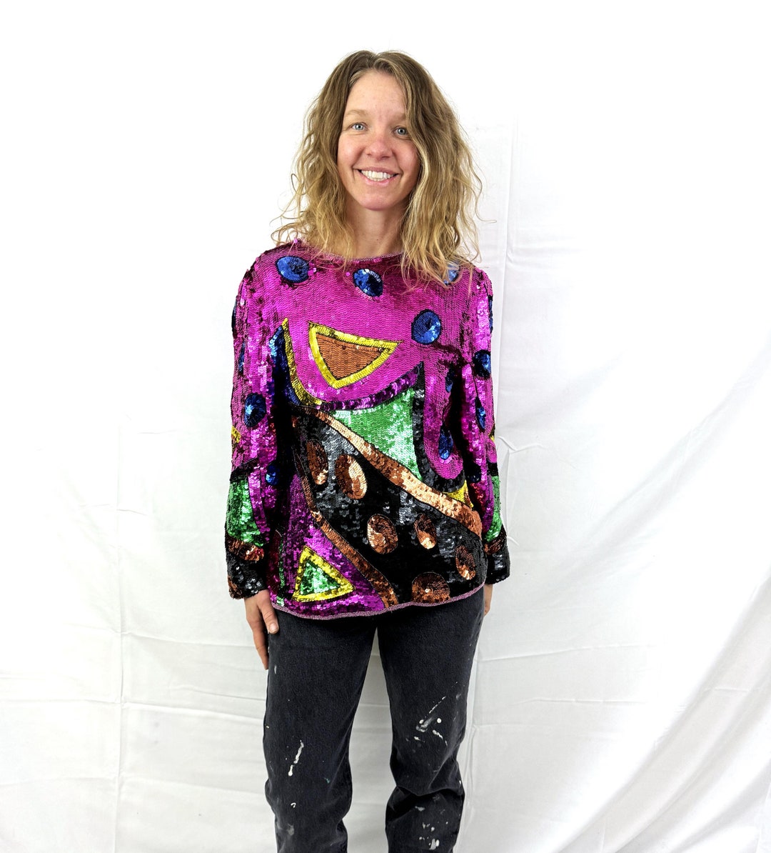 Awesome Vintage 90s 1990s Rainbow Sequined Sequin Sparkle Party Disco ...