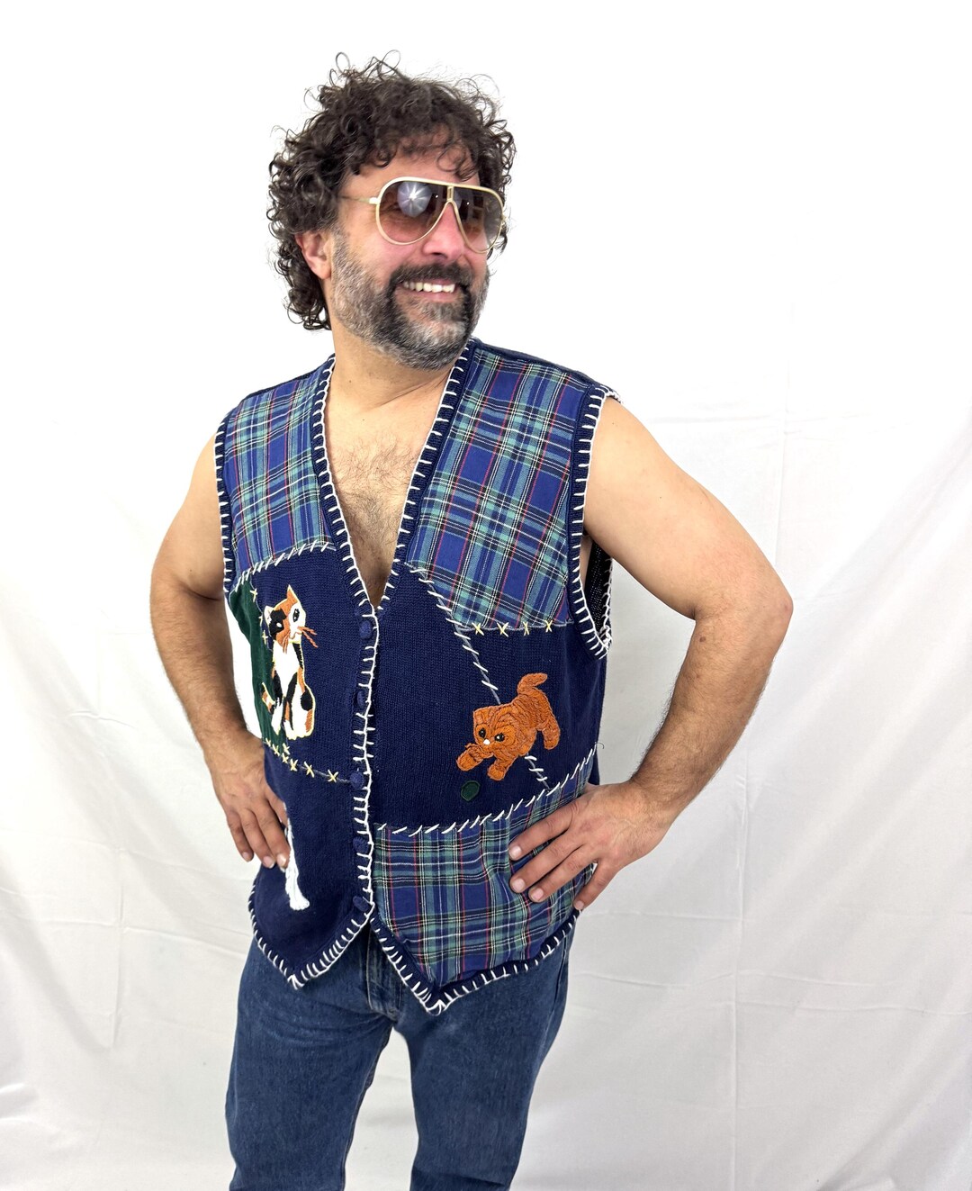 Vintage 1990s 90s Fun Kitty Cat Cardigan Plus XL 2X Sweater Vest - Etsy