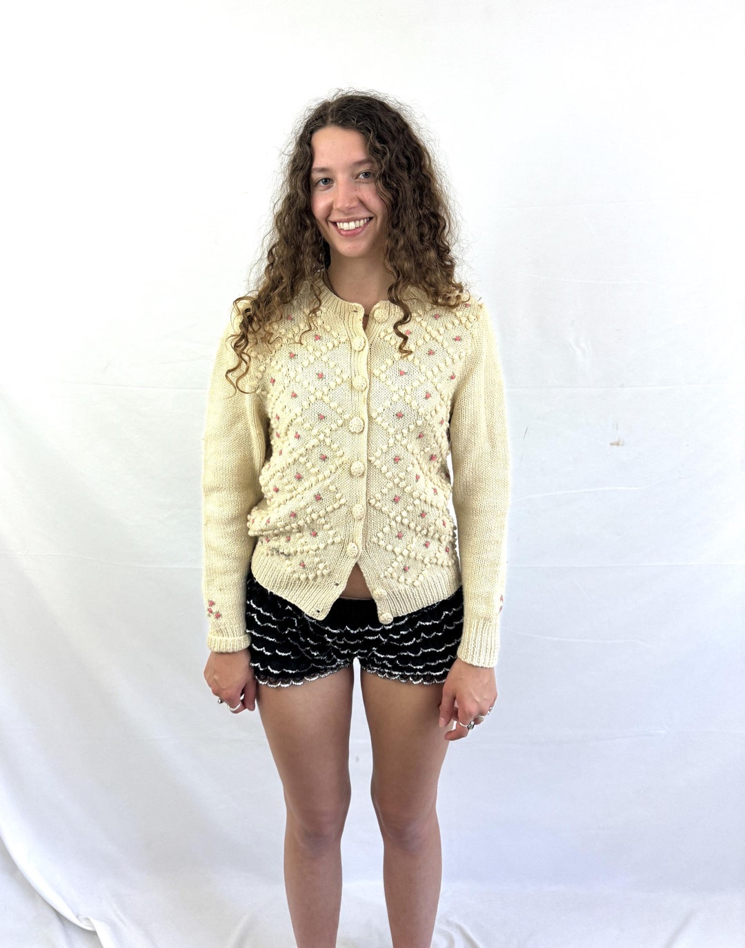RARE Vintage 1950s 50s Sweet Knit Floral Wool Cardigan Sweater - Made ...