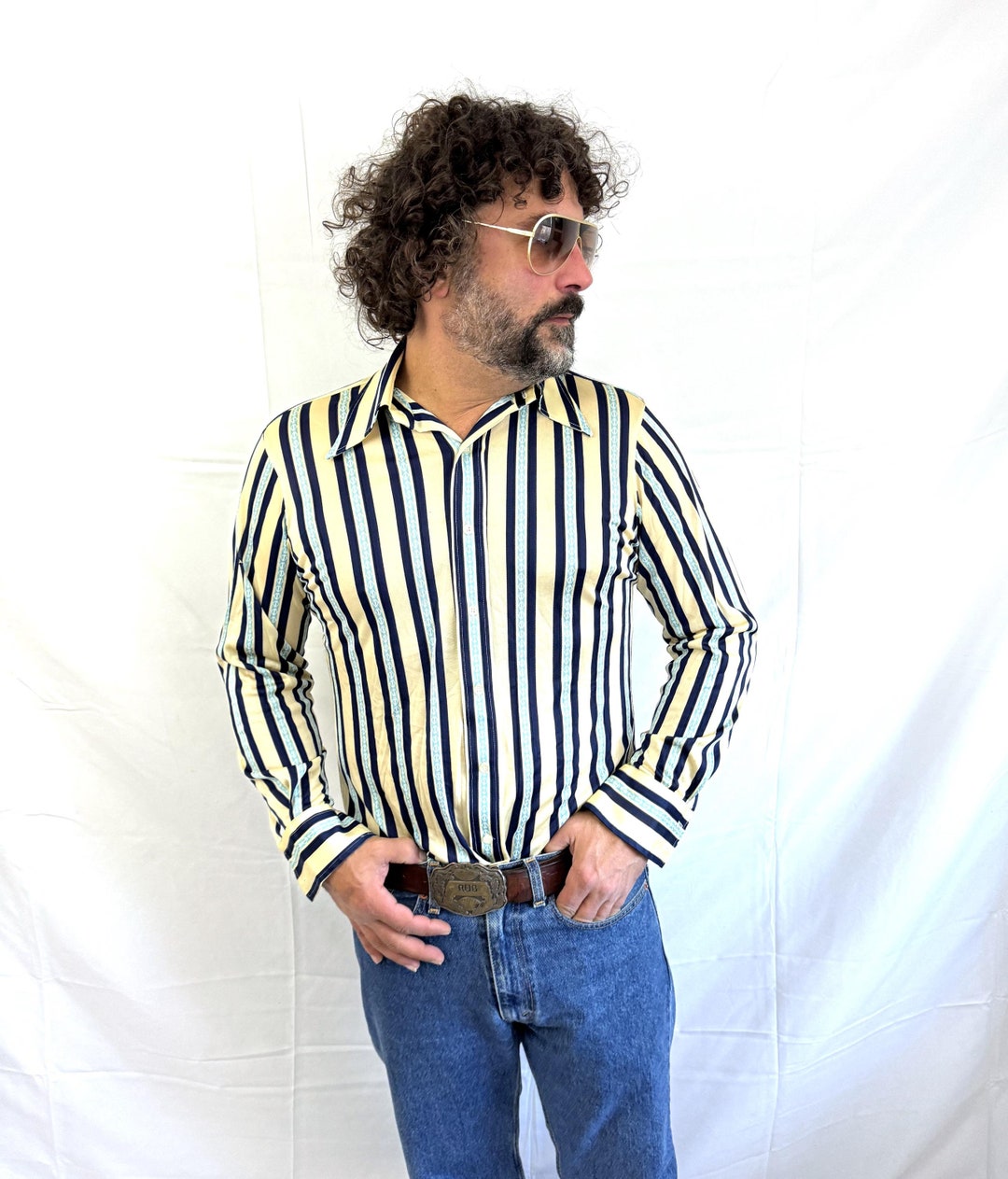 Vintage 1970s 70s Gold Circle Button up Striped Shirt - Etsy