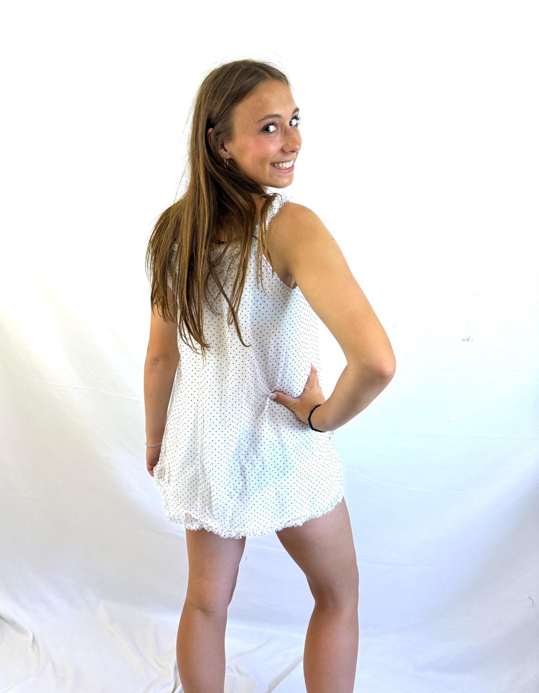 Vintage 1970s 70s Nightgown Polka Dot Lacy Mini Nightie Dress Slip St ...