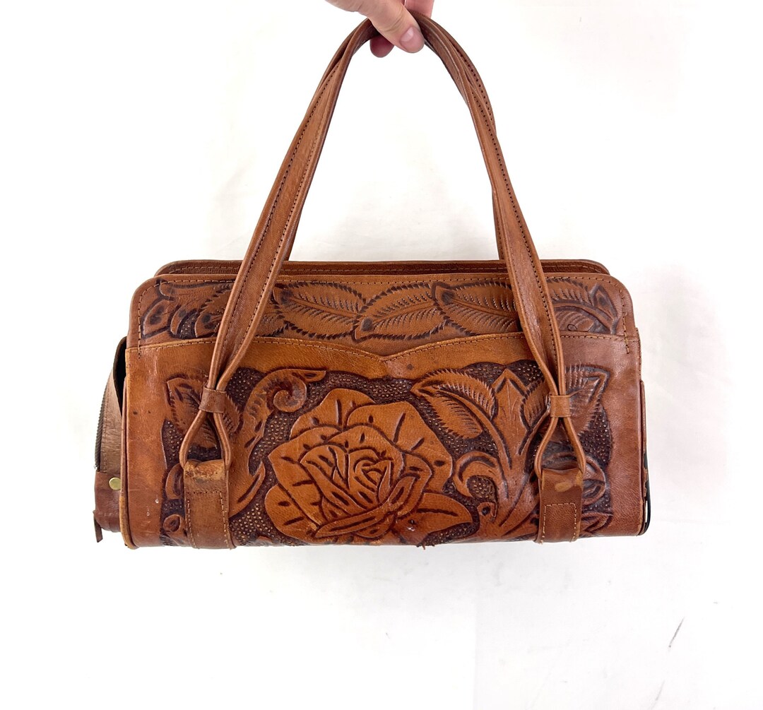 Vintage Tooled Leather Floral Purse Handbag - Etsy