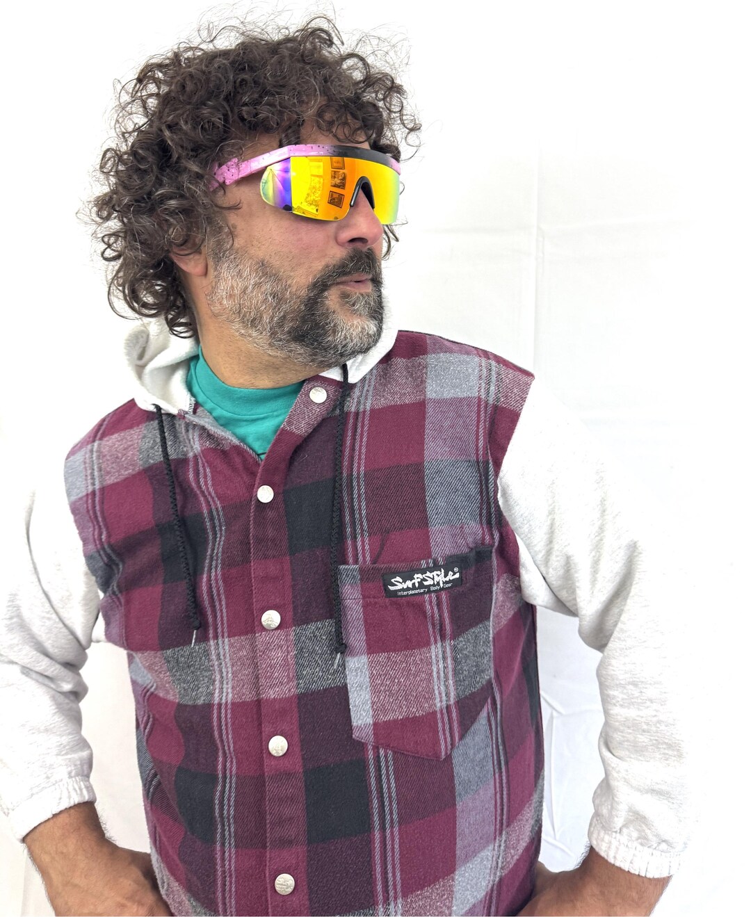 RARE Vintage 90s 1990s Surf Surfer Style Plaid Flannel Hoodie Shirt ...