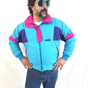 Vintage 80s 1980s Sun Ice Puffy Pink Green Ski Jacket Winter Coat - Etsy