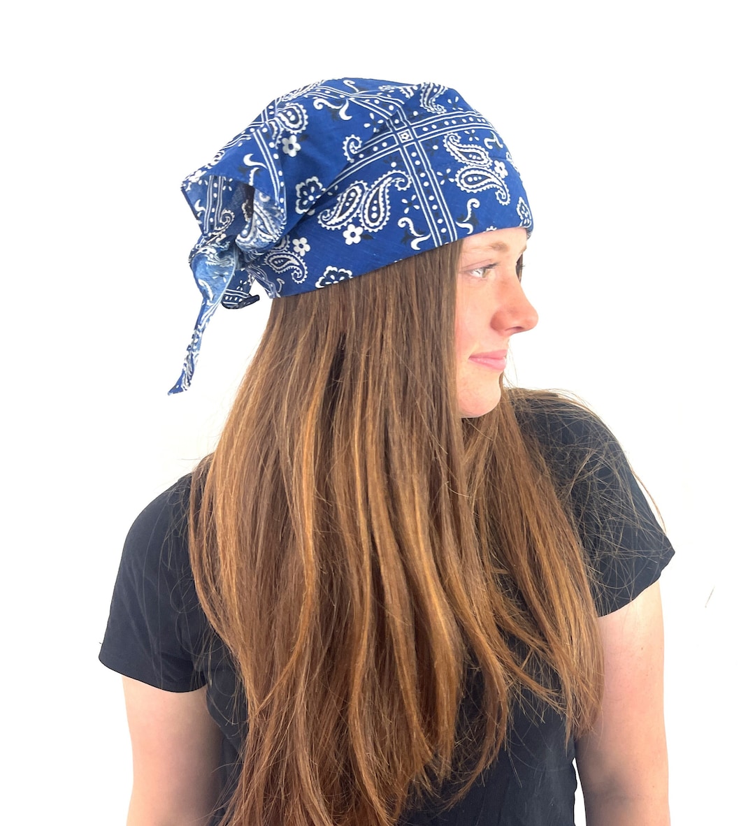 Vintage Bandana Blue Paisley Head Scarf Kerchief Hat - Etsy
