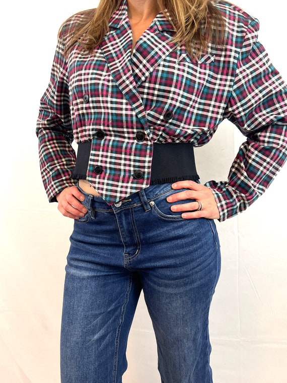 Vintage 1990s 90 Plaid Crop Top Cropped Shirt - By Pl… - Gem