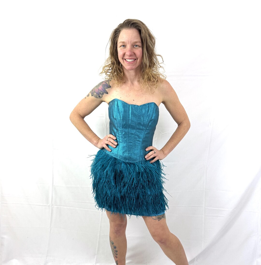 Vintage Betsey Johnson Collection Blue Strapless Feather Y2K 2000s ...