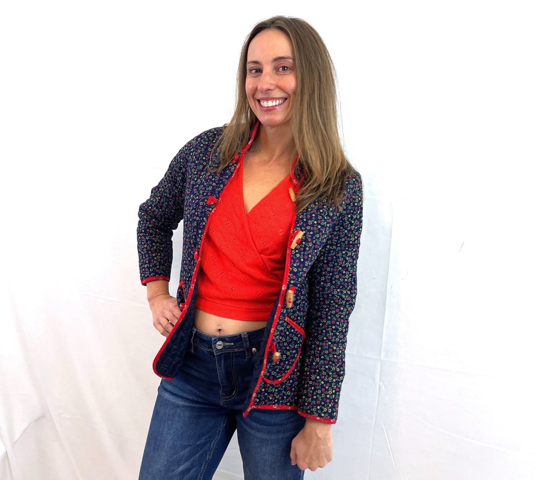 Vintage Floral Quilted Asian Eastern Blue Floral Jacket Blazer - Etsy
