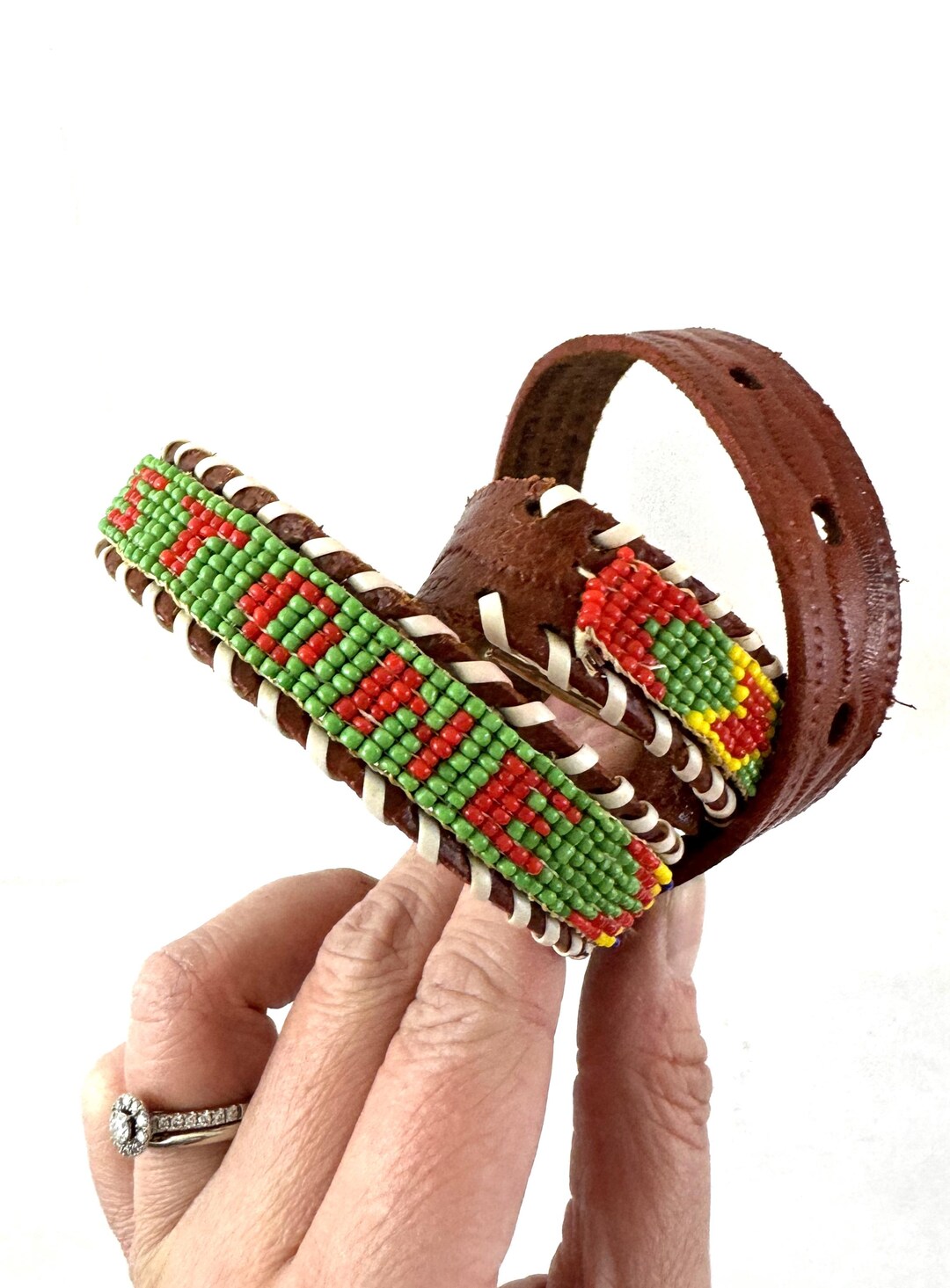 Vintage Leather Seed Bead Native American Southwest Belt - Yellowstone ...