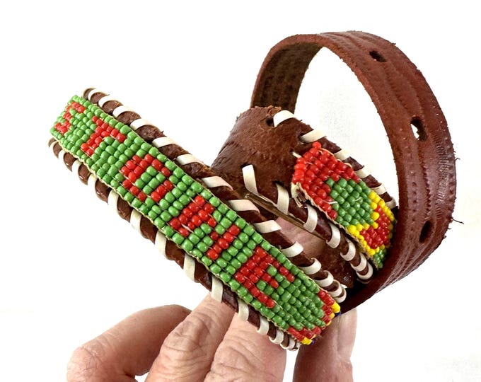Vintage Leather Seed Bead Native American Southwest Belt - Yellowstone ...