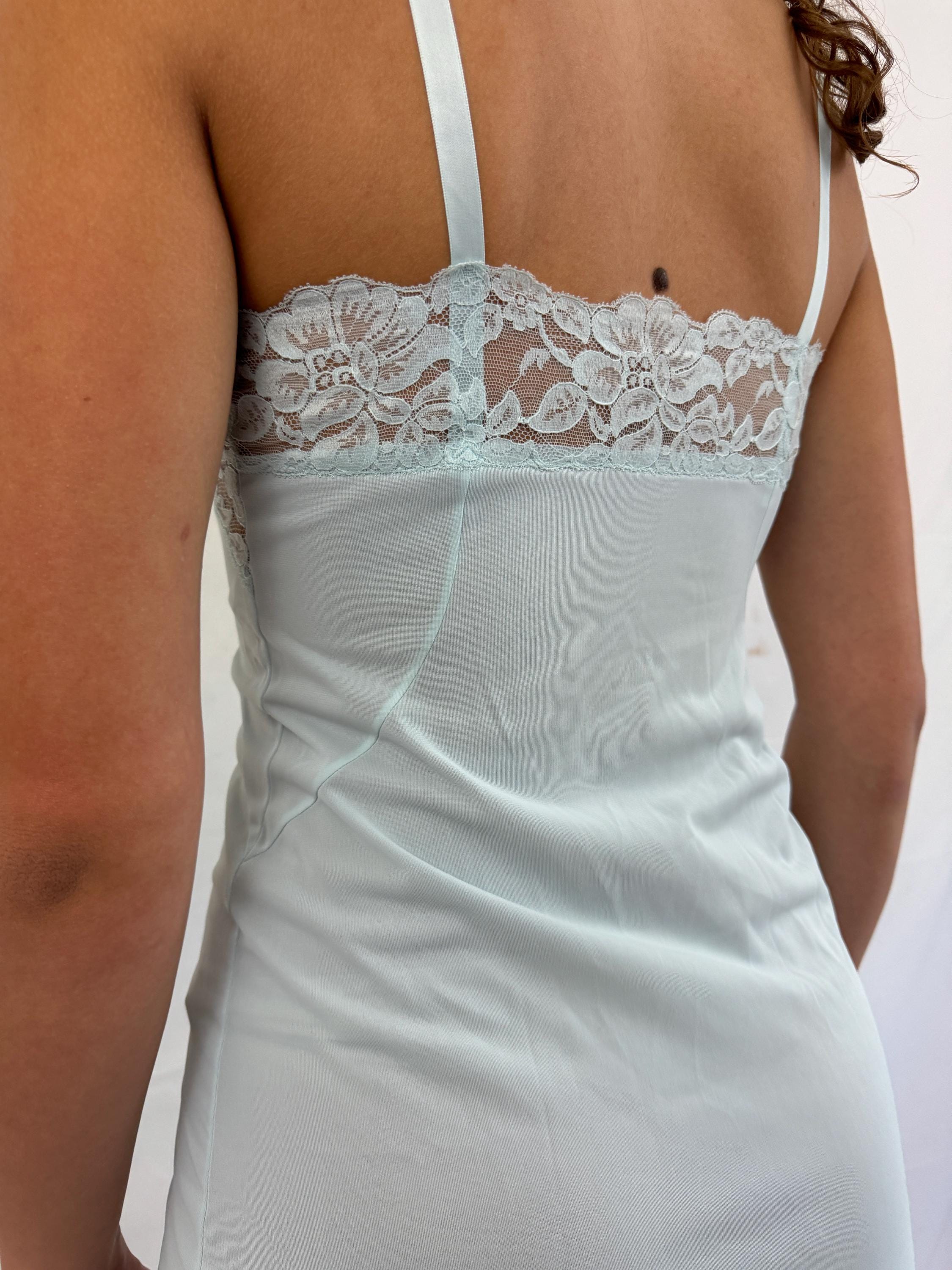 Vintage 1970s 80s Light Baby Blue Lace Lingerie Nightgown Dress ...
