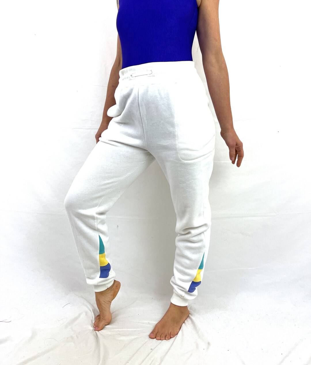 Vintage 1980s 80s Purple Yellow White Here’s a Hug Geometric Sweatpants ...