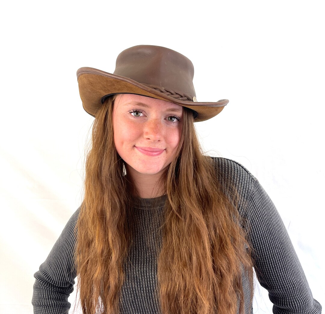Vintage Boho 80s Leather Hat - Etsy