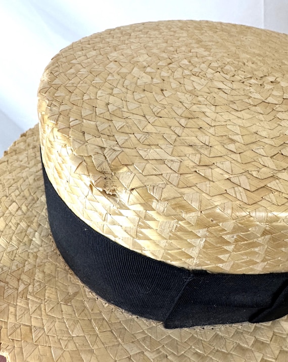 Vintage 1930s 40s Straw Boater Antique Hat - WHITEHALL - Gem