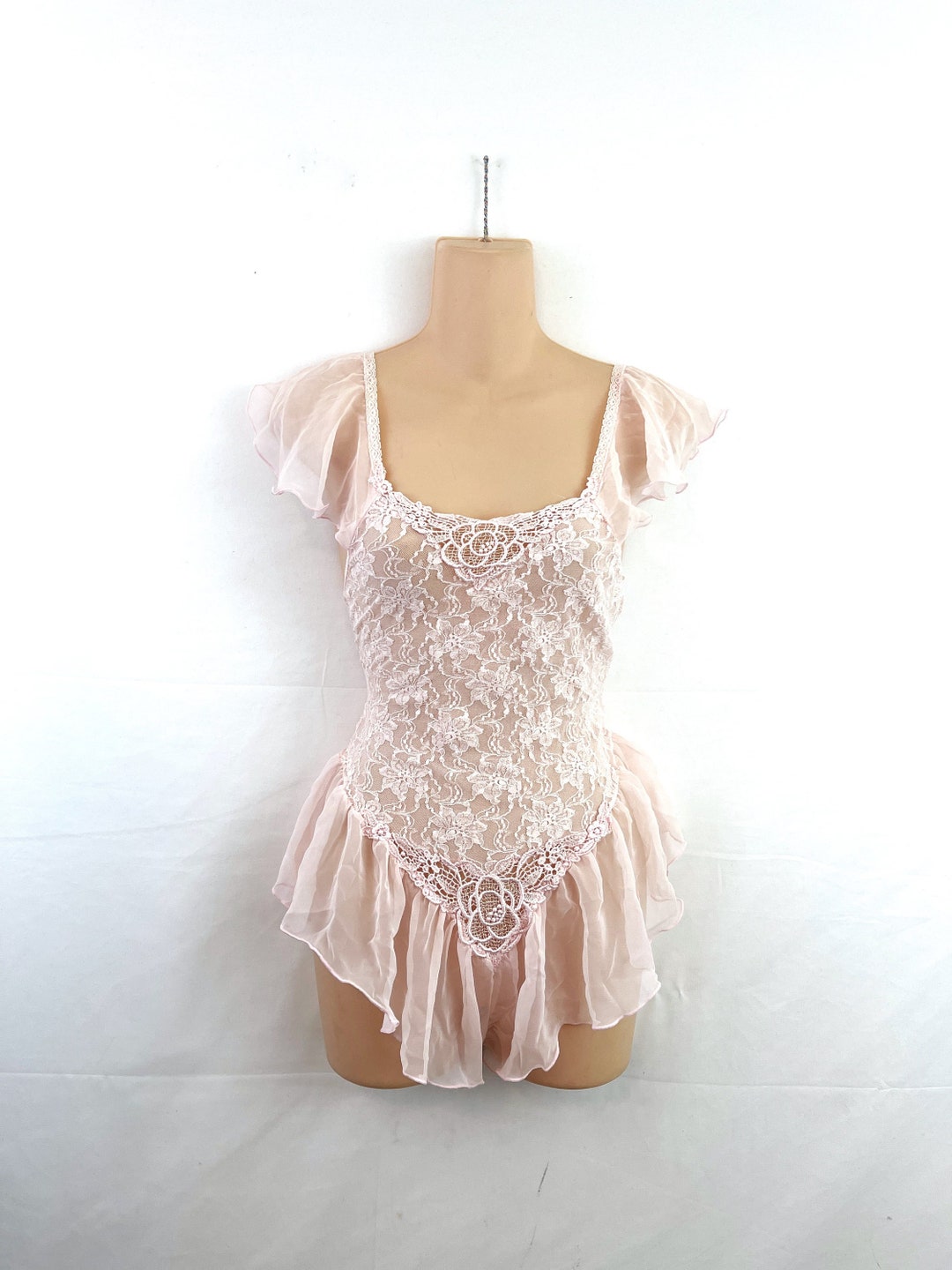 Stunning Sheer Vintage 1980s 80s Cinema Etoile Pink Lace Lingerie Slip ...
