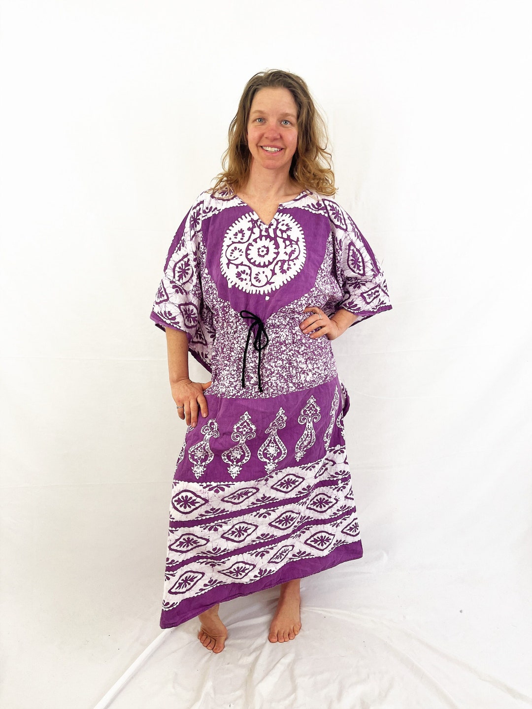 Vintage 1990s 90s Batik Dashiki Caftan Mumu Purple White Free Size ...
