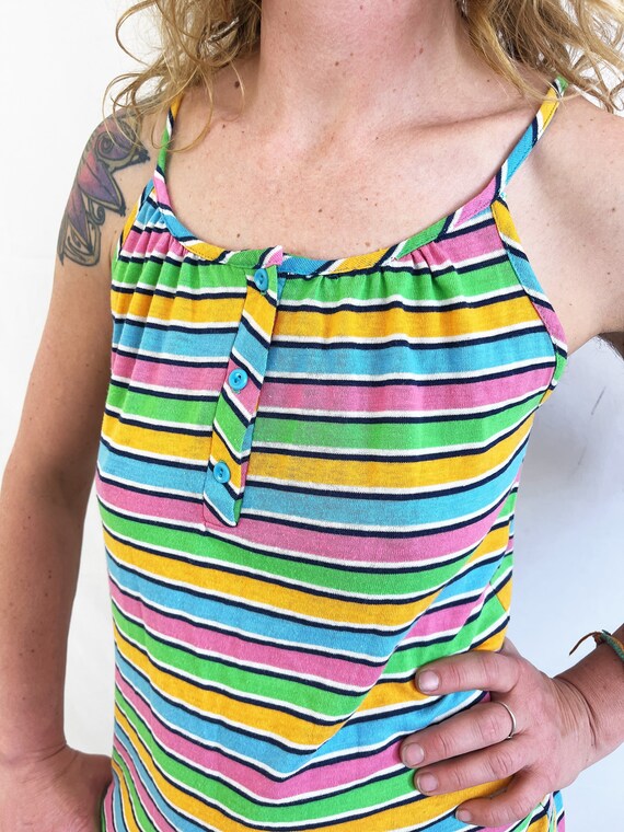 Vintage 1970s 70s Striped Rainbow Fun Dress - Gem