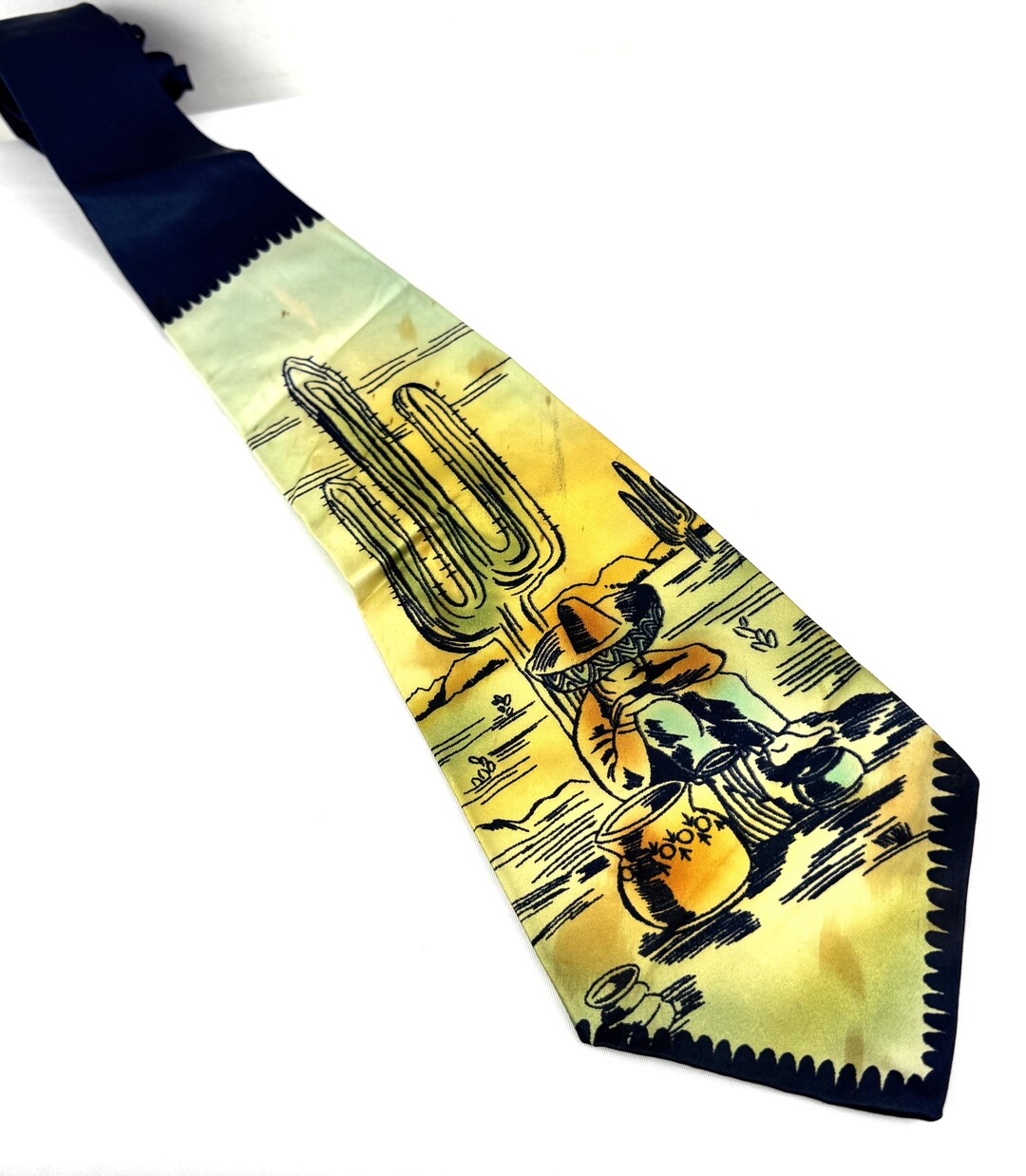 Vintage 40s 1940s Hand Painted Mexico Mexican Cactus Rayon Necktie Tie ...